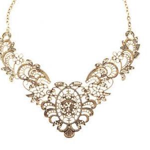 Filigree Statement Necklace, Filigree Bib Necklace, Gold Collar ...