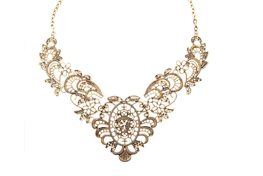 Filigree Statement Necklace, Filigree Bib Necklace, Gold Collar ...