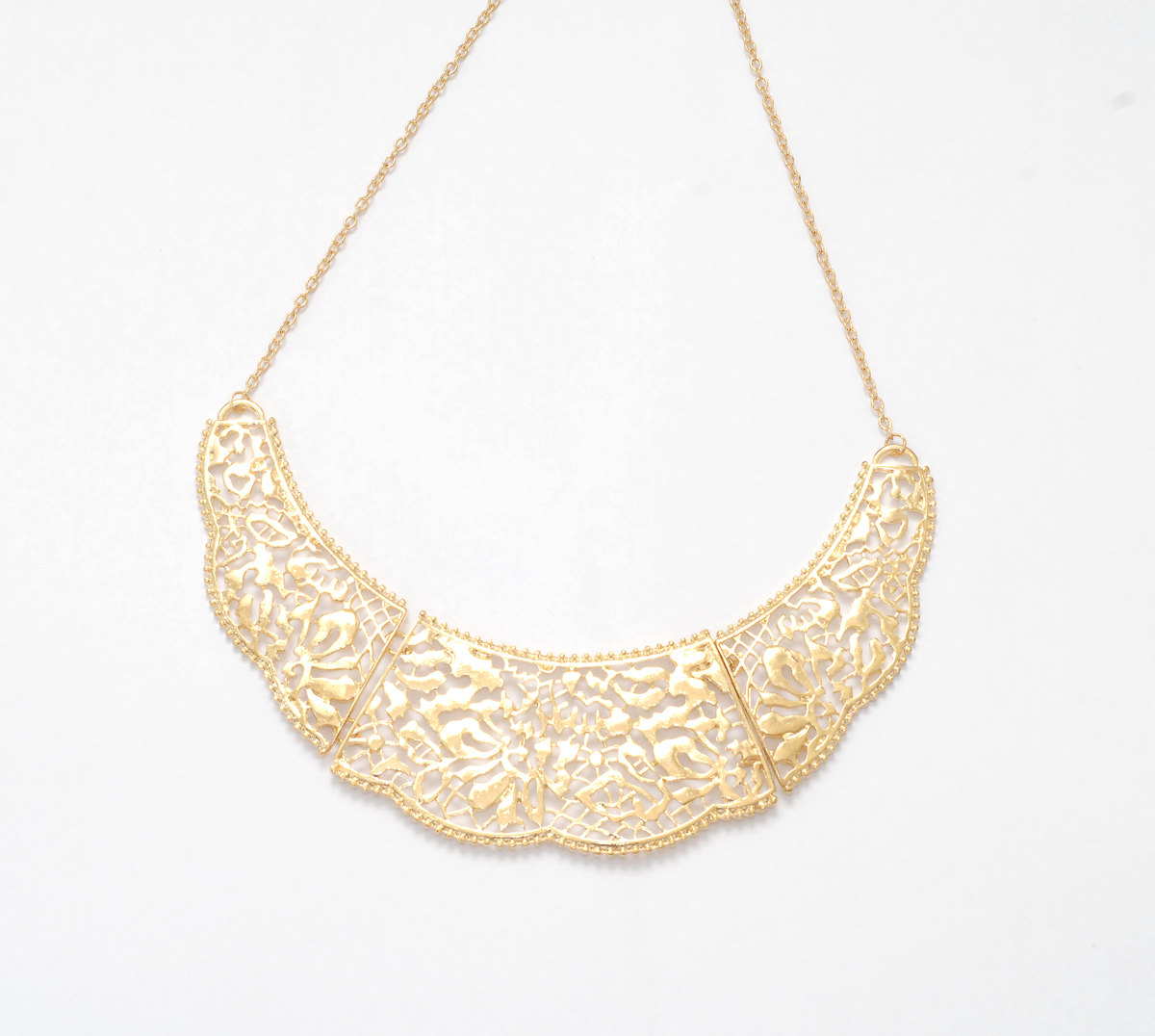 Gold Filigree Statement Necklace, Golden Bib Necklace, Gold Collar ...